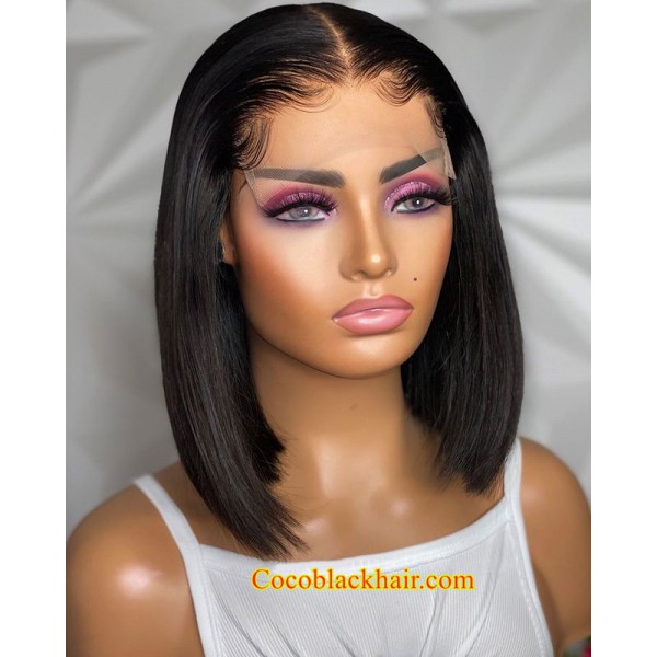 Angela 07-5x5 HD lace closure wig Straight Bob 10A grade Brazilian virgin human hair 150% density