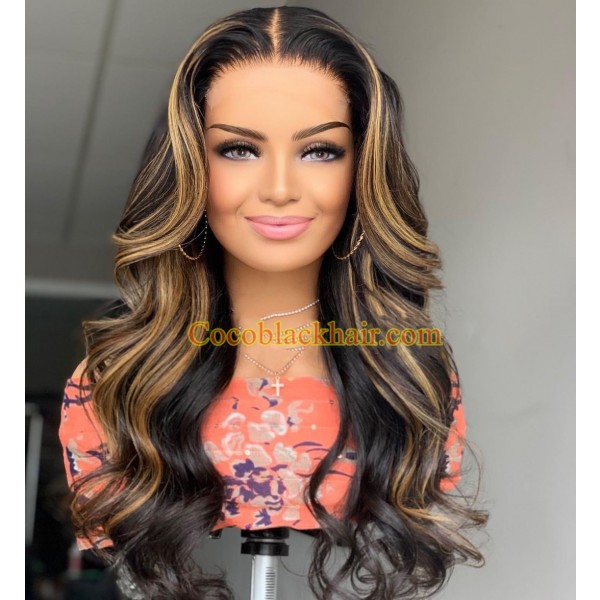 Angela 50 Highlighted Loose Wave Human Hair 5x5 Hd Lace Closure Wig Pre