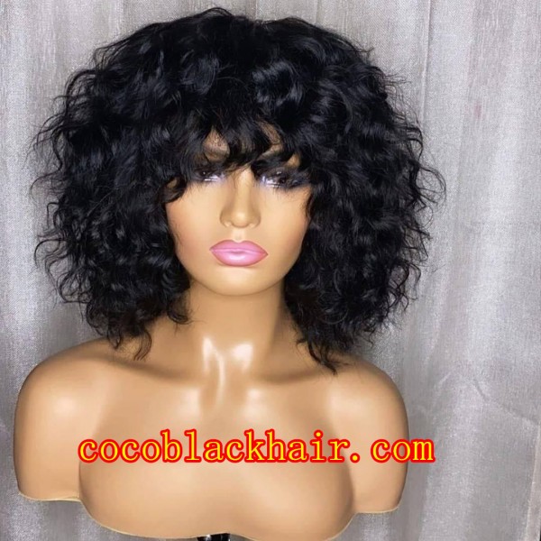 Emily Water Wave With Bangs Brazilian Human Hair Pre Plucked Hairline
